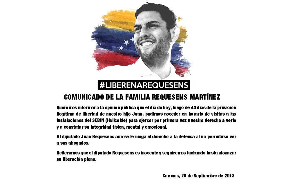 Familiares de Juan Requesens pudieron verlo tras 44 días de aislamiento ...