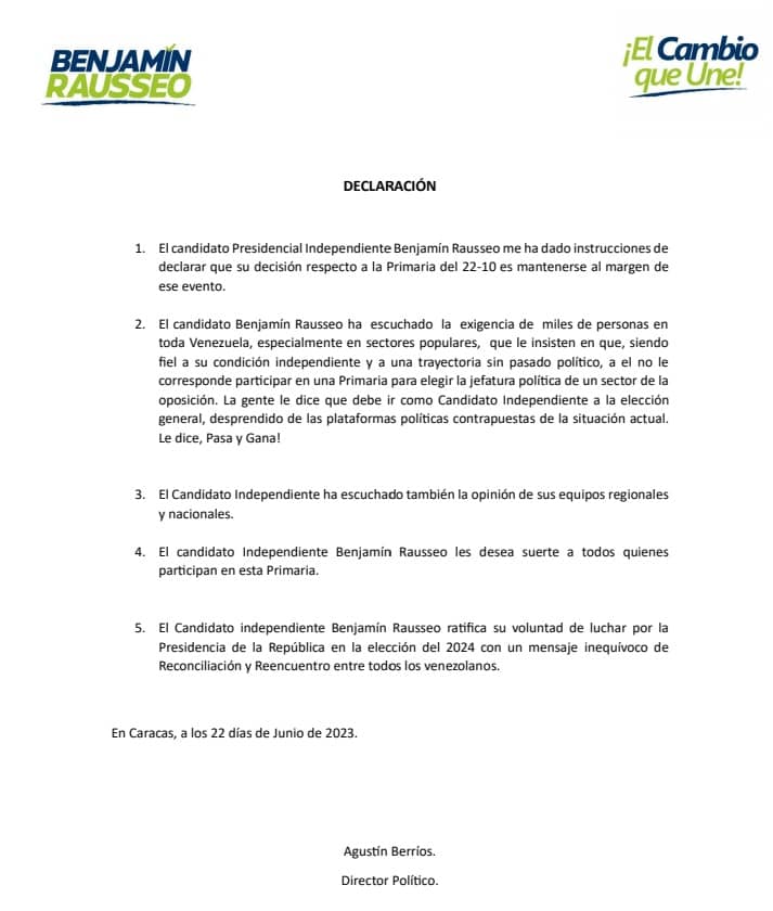 Benjamín Rausseo le dice no a las primarias y continúa como candidato ... Benjamín Rausseo le dice no a las primarias y continúa como candidato ...